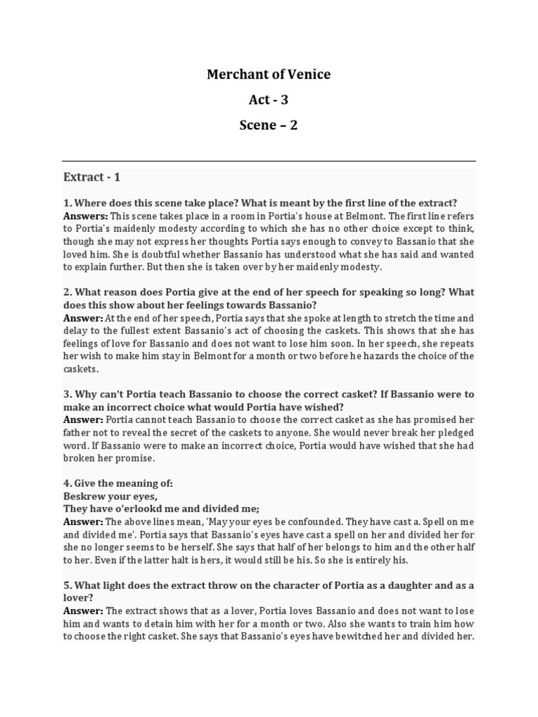 Act 3 Scene 2 | PDF | The Merchant Of Venice | People From Venice