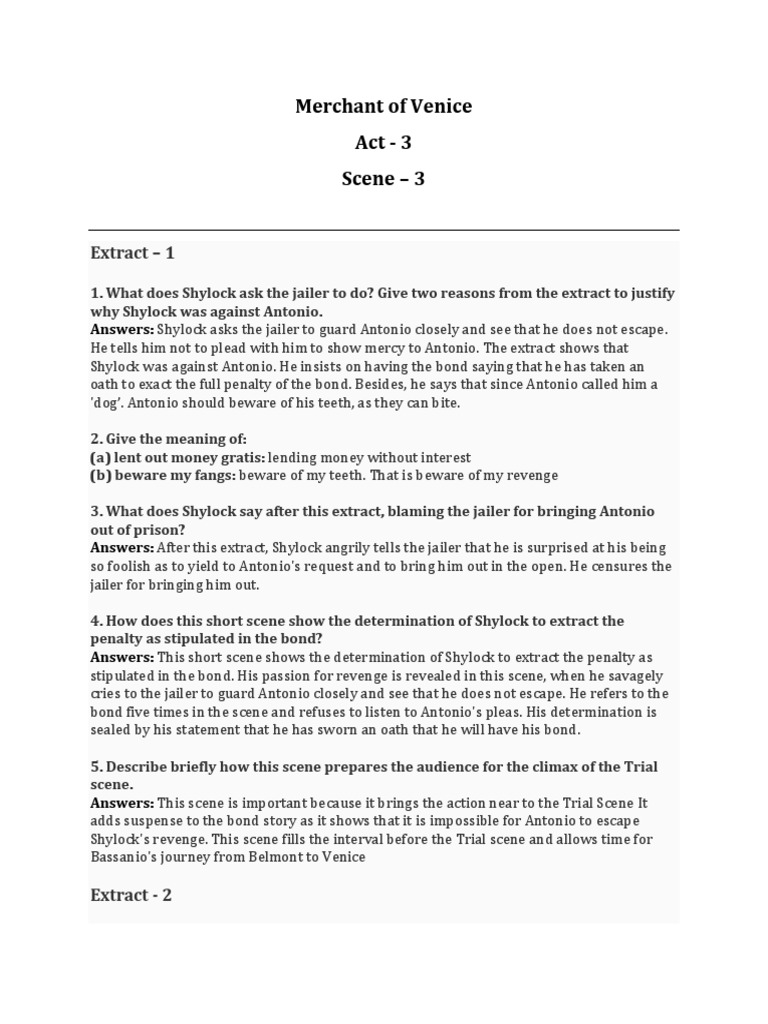 Shylock's Determined Pursuit of Revenge: A Scene Setting up the ...