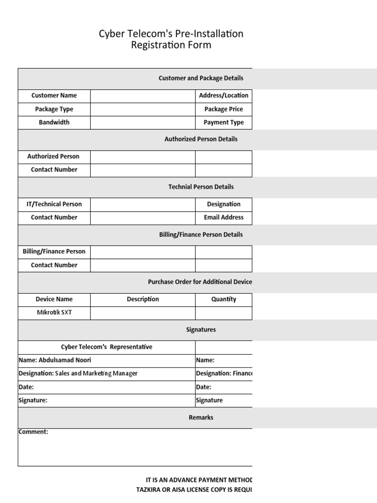 Pre-Installation Registration Form | PDF | Service Industries | Economies
