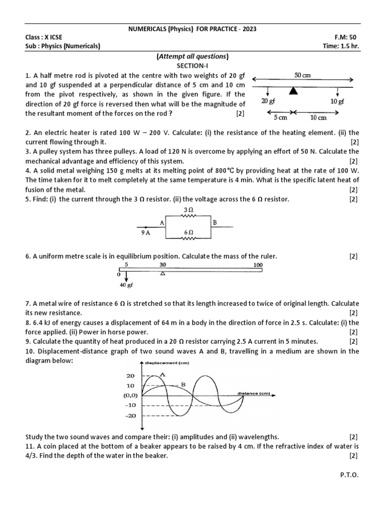 ICSE Class 10 Physics Numerical Practice | PDF | Refraction ...