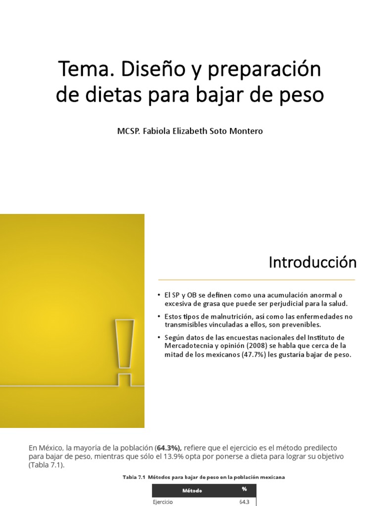 Tema. Diseño y Preparación de Dietas para Bajar de Peso | PDF | Dieta | Índice de masa corporal