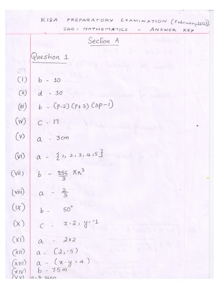 KISA Mathematics Answer Key | PDF