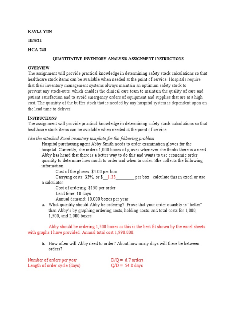 Quantitative Inventory Analysis Assignment-Kayla Yun | PDF | Health ...