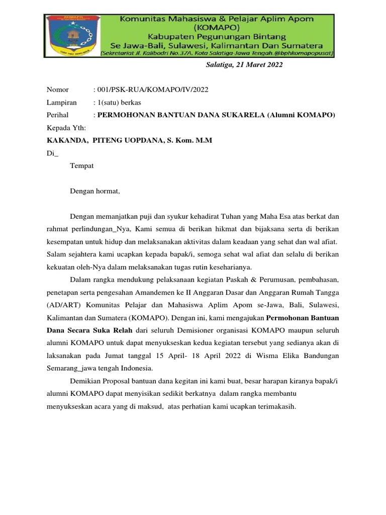 Str. Permohonan Iuran Dana Alumni Komapo 2022. | PDF | Perjalanan | Kajian Bahasa Asing