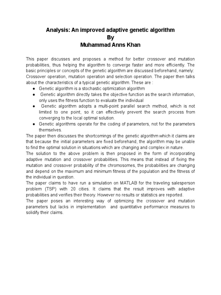 Enhanced Adaptive Genetic Algorithm Analysis | PDF