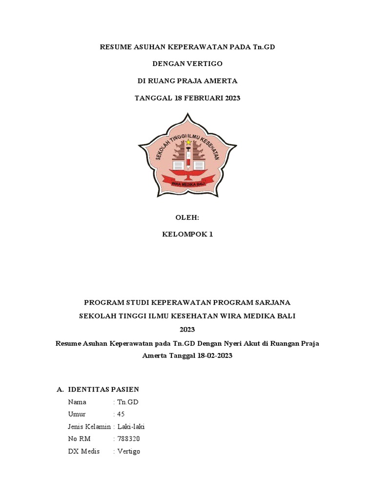 Asuhan Keperawatan Vertigo Tn.GD | PDF