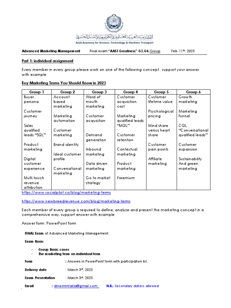 AAST Final Exam Paper Advanced Marketing AAST MIGHTY G3. G4 | PDF ...