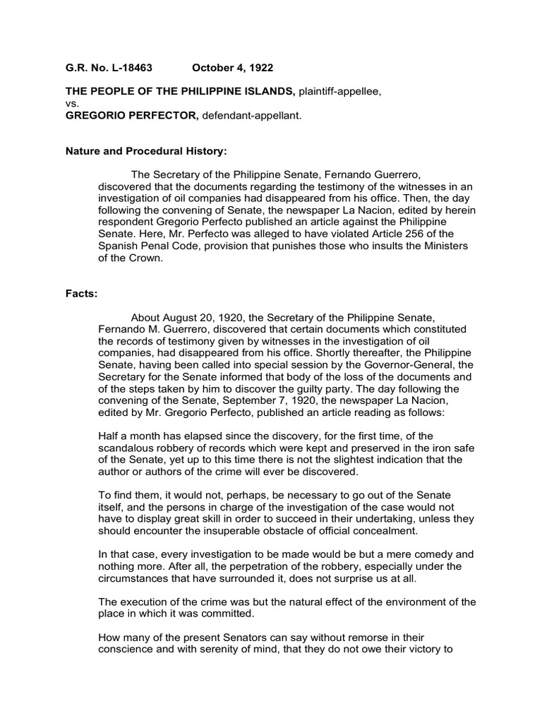 People vs. Perfecto, 43 Phil. 887 (1922) | PDF | Sovereignty | Justice
