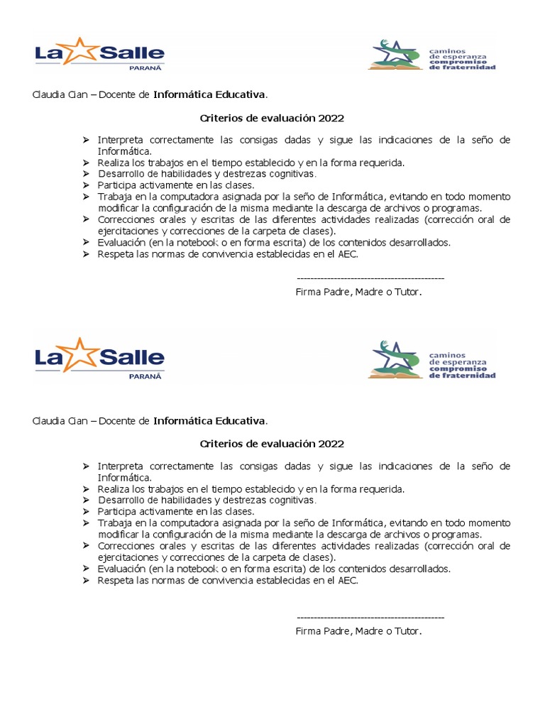 Criterios de Evaluación Informática | PDF