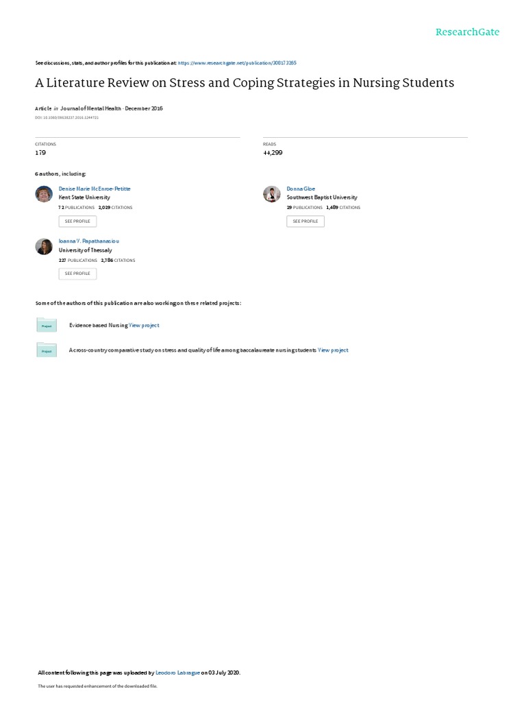 A Literature Review On Stress and Coping Strategies in Nursing Students | Download Free PDF ...