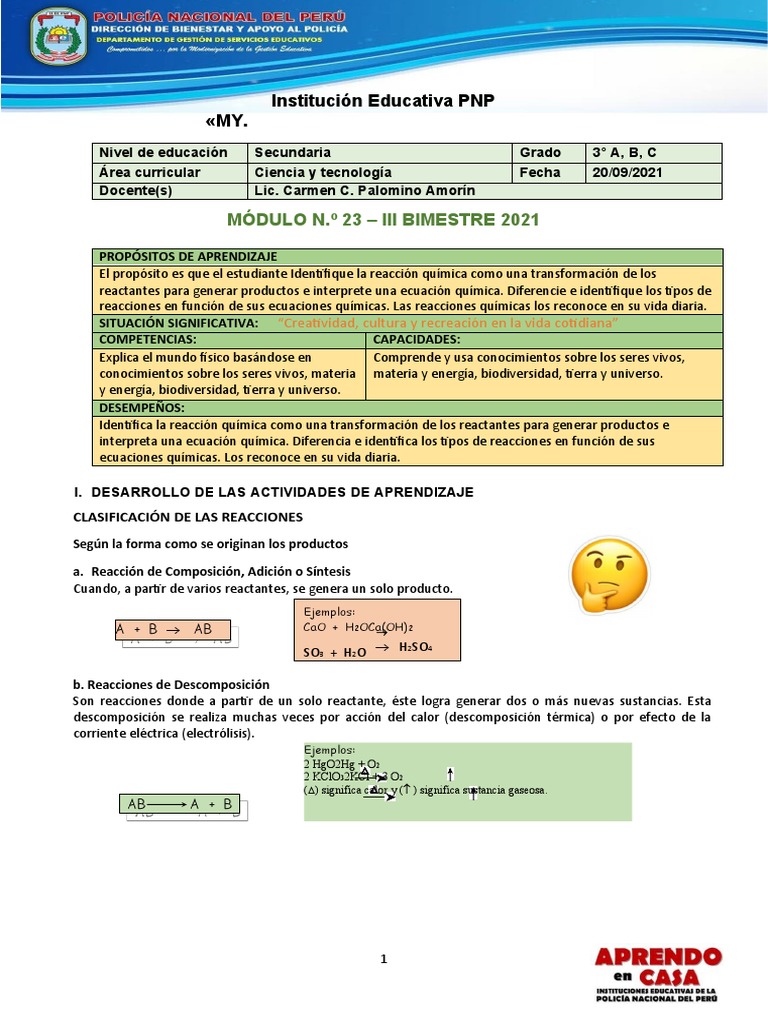 MÓDULO 23 - III BIM - CyT - 3ERO | PDF | Ácido clorhídrico | Ácido