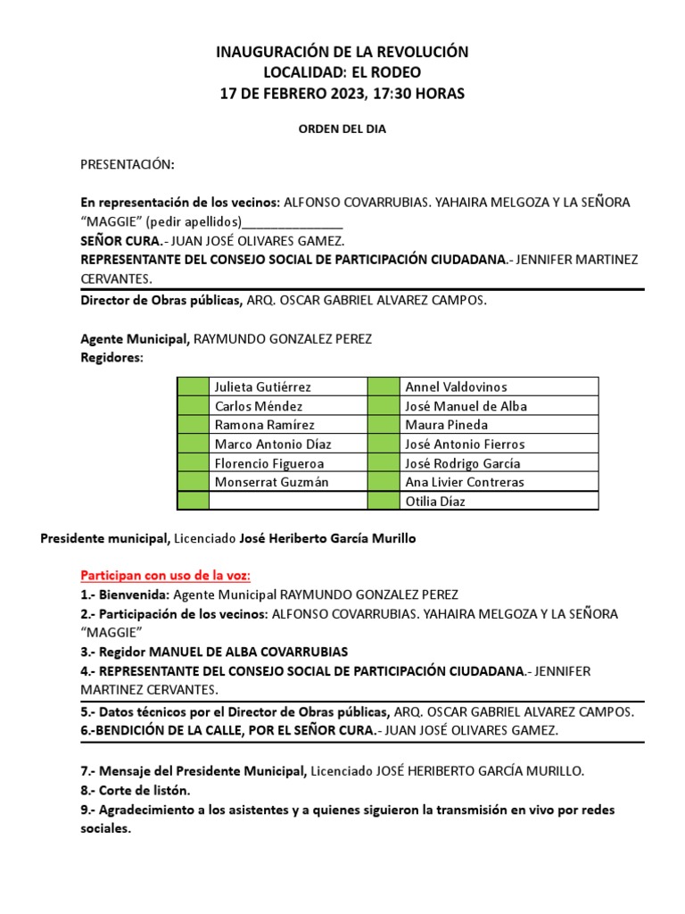 ORDEN DEL DIA - Inauguracion - LopezCotilla - LuisGarcia - 11 - 08 ...