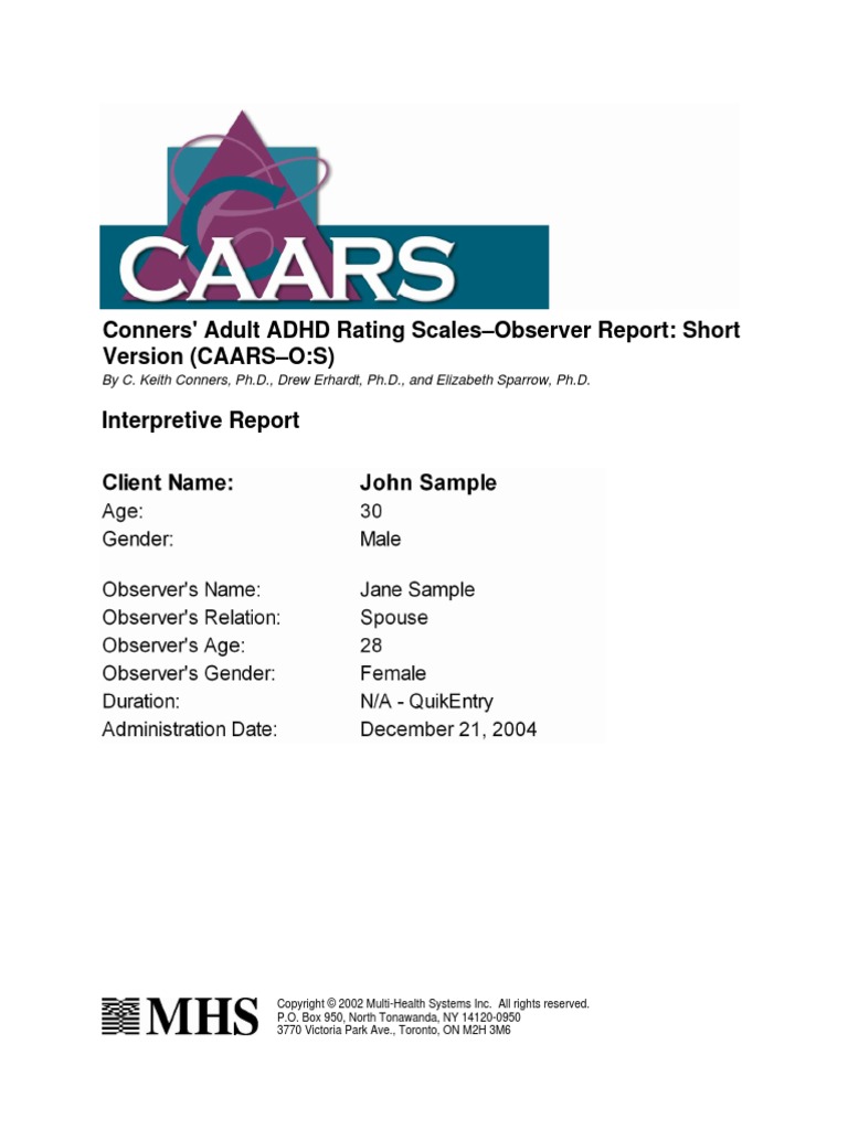 Caars Obser (S) Int. | PDF | Attention Deficit Hyperactivity Disorder ...