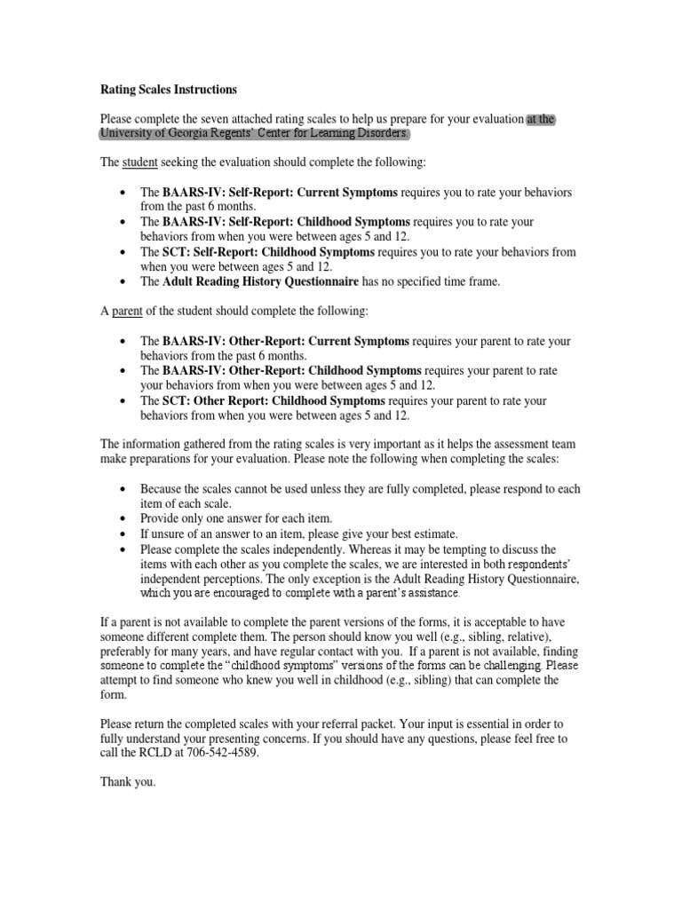 BAARS-IV Coversheet To Include | PDF | Attention | Psychology