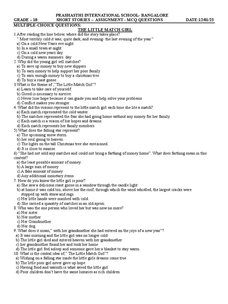 MCQ - Short Stories | PDF