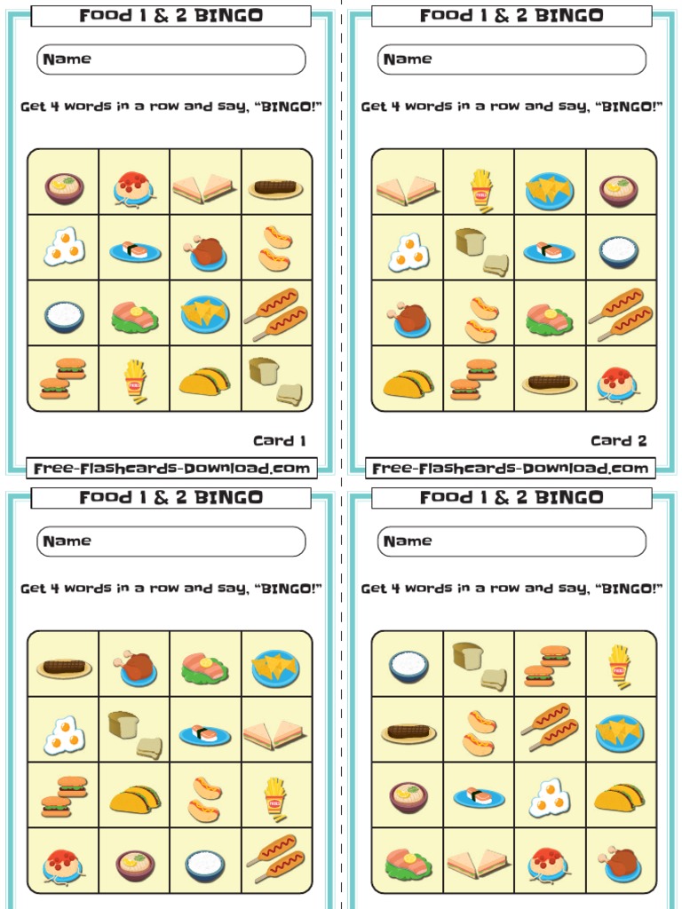 Food Bingo Cards 10sets | PDF