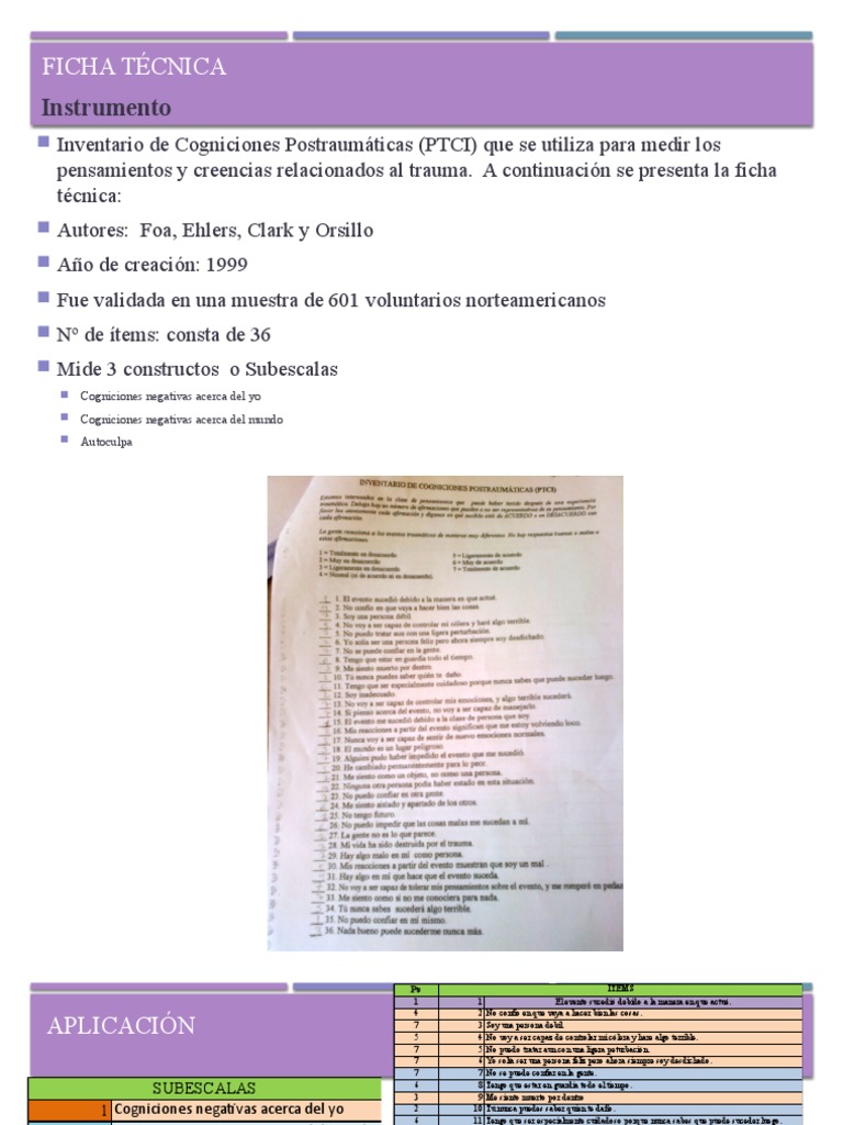 Inventario de Cogniciones Postraumáticas PTCI | PDF | Salud mental ...