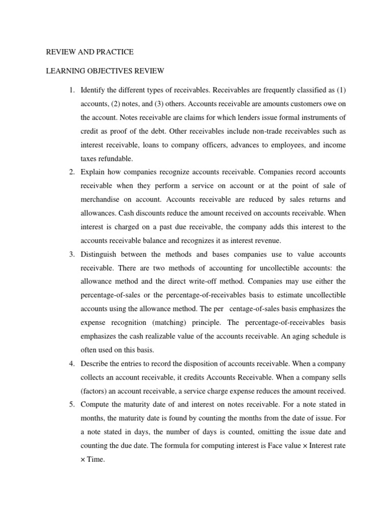 REVIEW AND PRACTICE Chapter 8 Accounting For Receivables | PDF | Bad ...