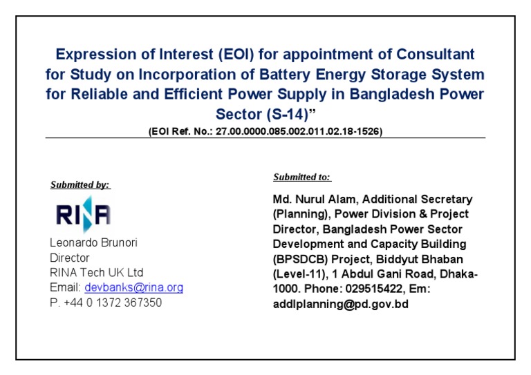 Consultant EOI for Battery Storage Study in Bangladesh | PDF | Science & Mathematics | Computers