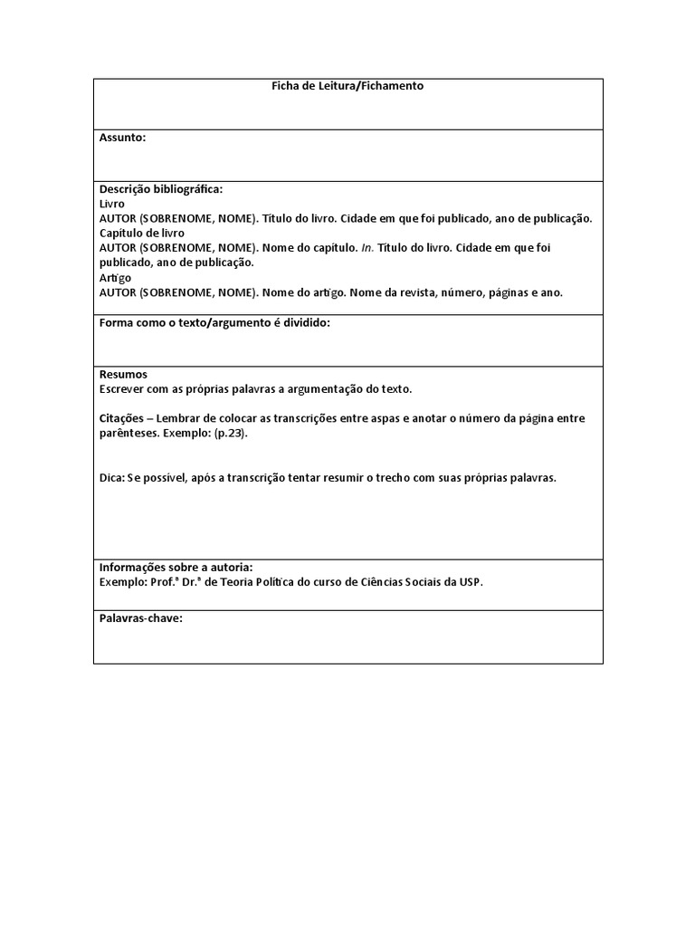 Modelo de Fichamento | PDF