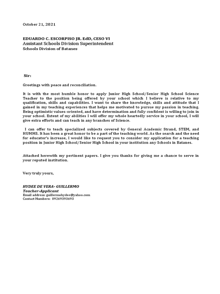 Application Letter Hydee | PDF | Career & Growth