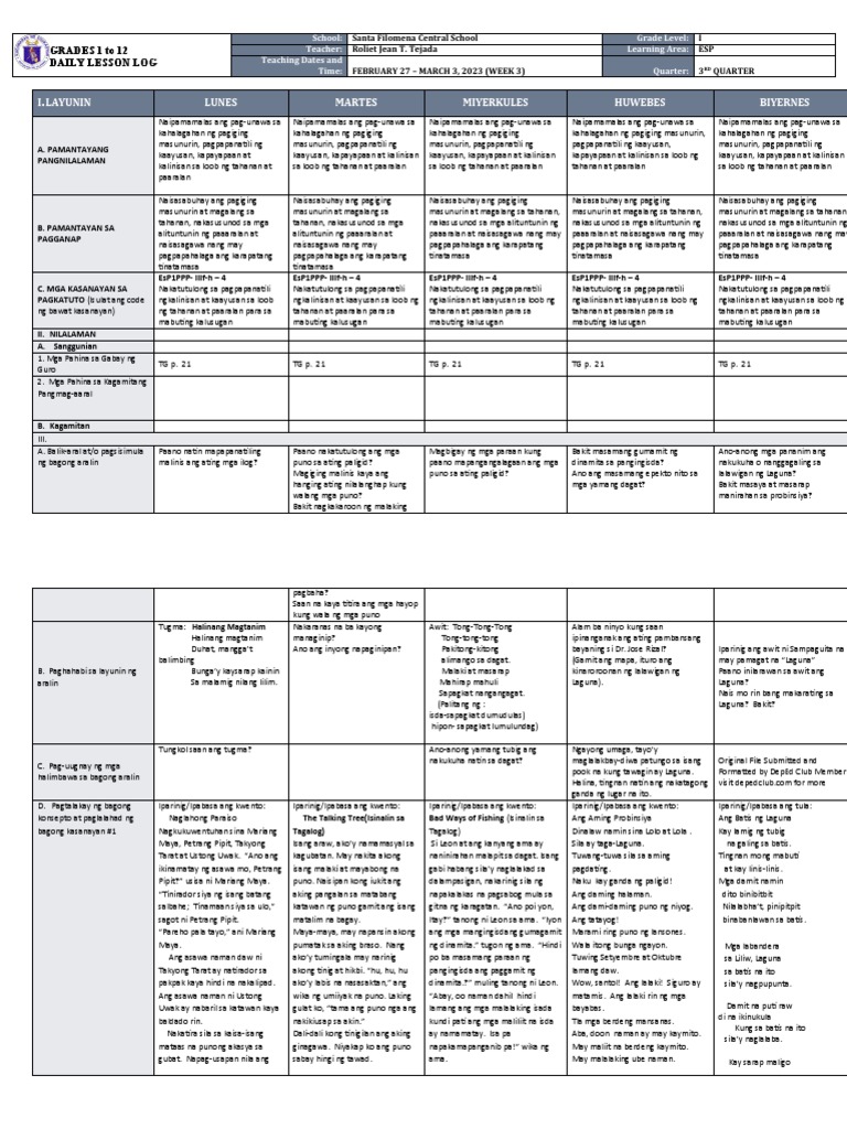 JenDLL - ESP 1 - Q3 - W3 | PDF