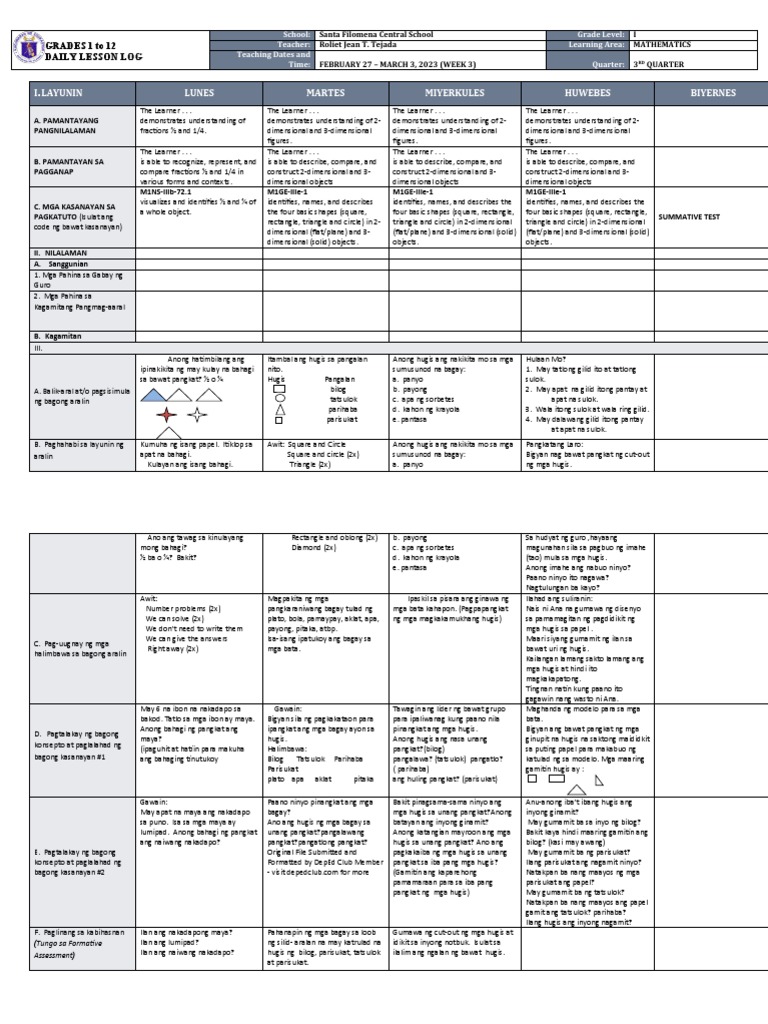 Jen DLL Mathematics 1 q3 w3 | PDF | Differentiated Instruction