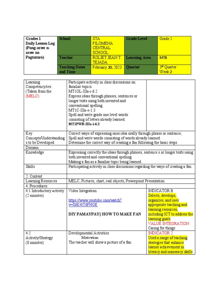 Lesson Plan For Second Cot | PDF | Learning | Lesson Plan
