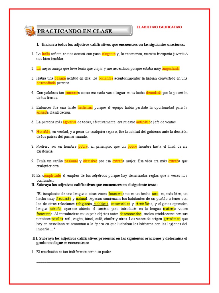 Práctica Del Adjetivo Calificativo-Ii | PDF | Religión y espiritualidad