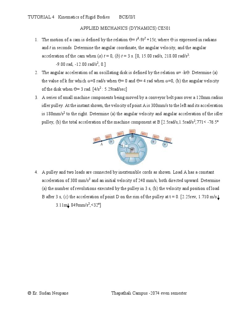 Applied Dynamics Tut 4 | PDF | Acceleration | Velocity