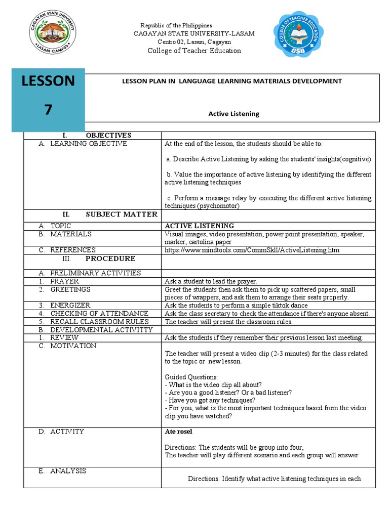 Lesson Plan in Materials Development | PDF | Lesson Plan | Behavior ...
