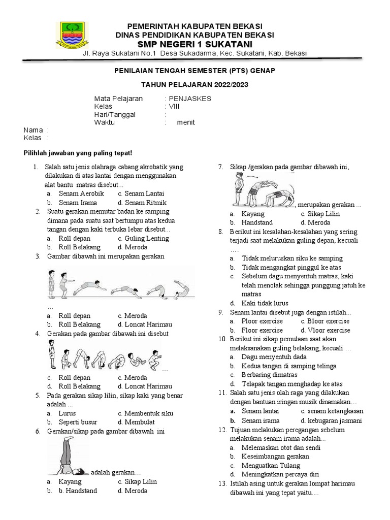 Naskah SOAL PTS PJOK Semester 2 2022-2023 Kelas 8 | PDF