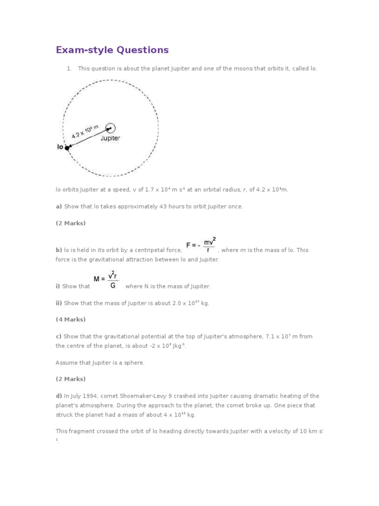 Jupiter and Circular Motion Exam Questions | PDF