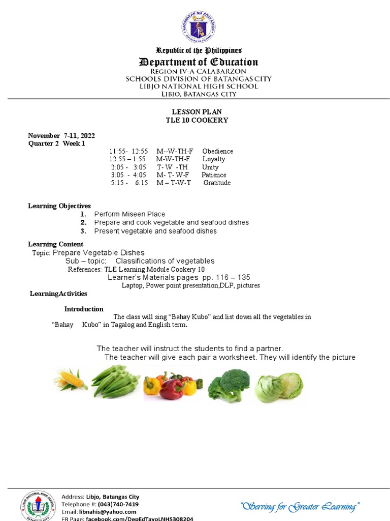Classification and Preparation of Fresh Vegetables: A Lesson on ...