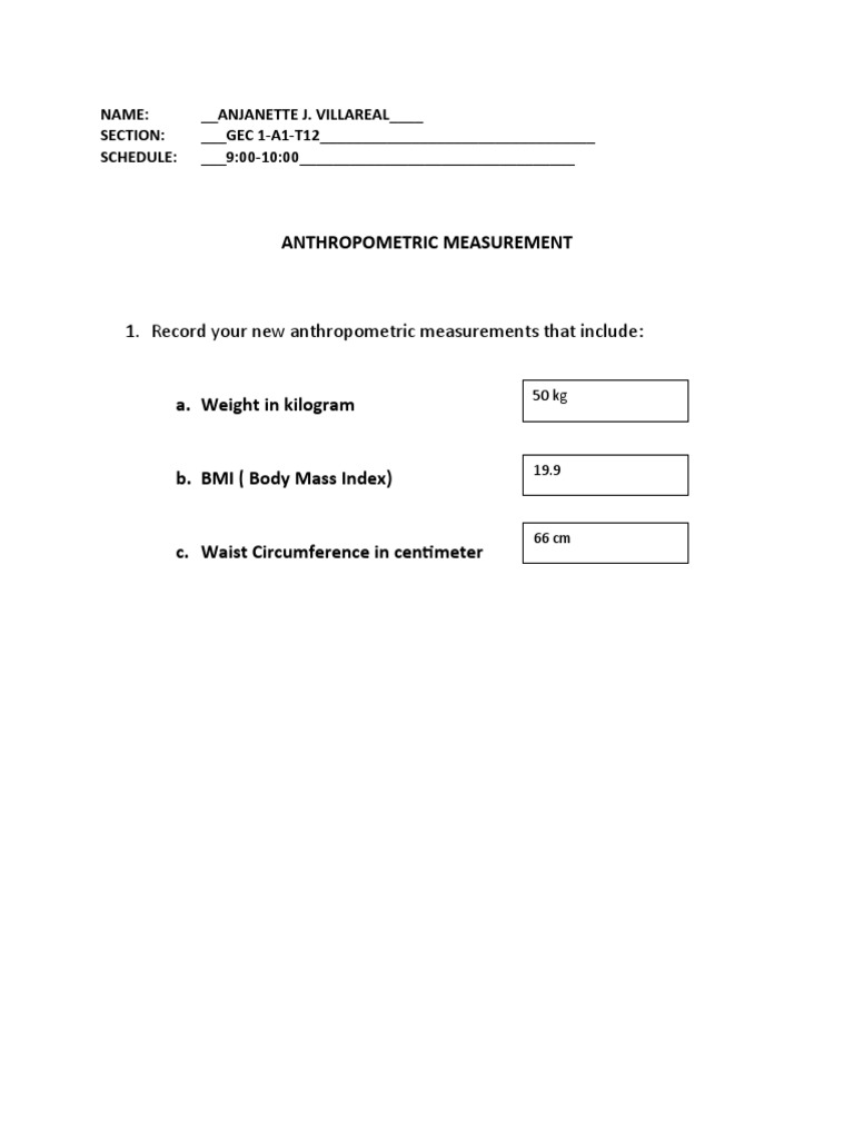 Anthropometric Measurements | PDF