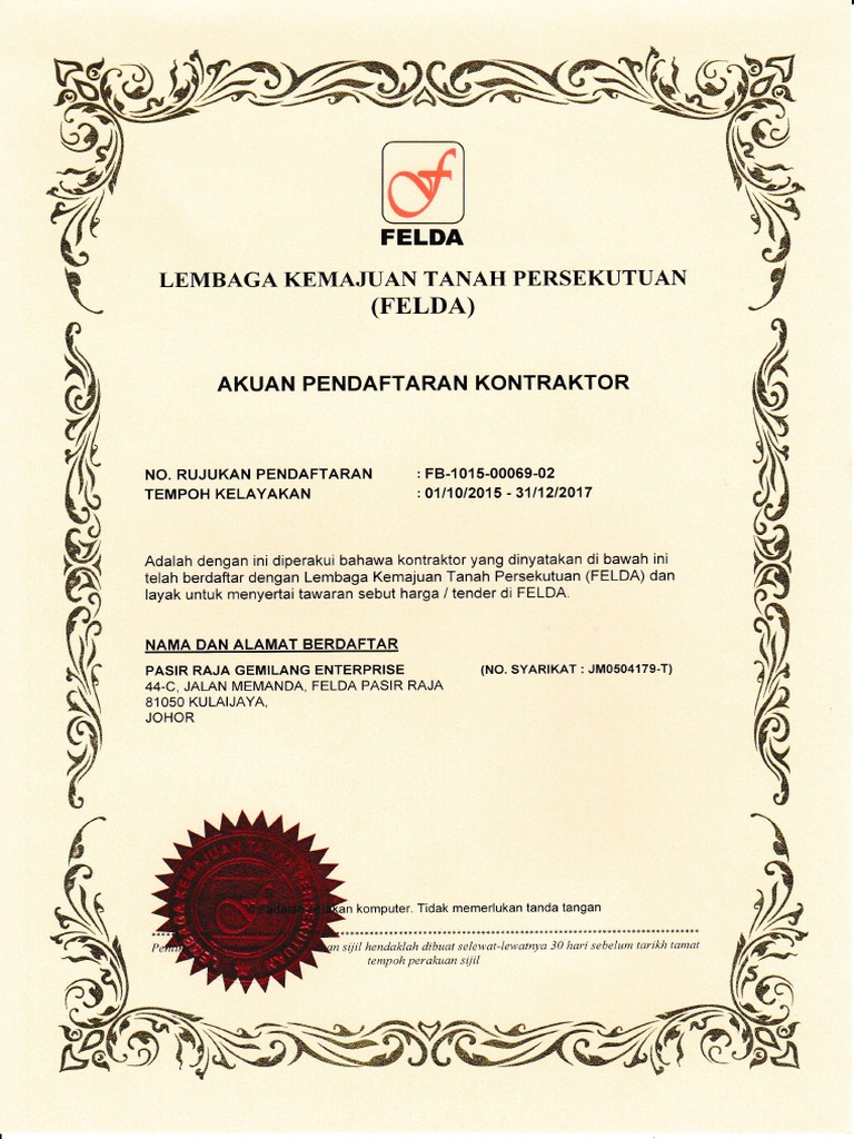 Sijil Felda Vendor | PDF