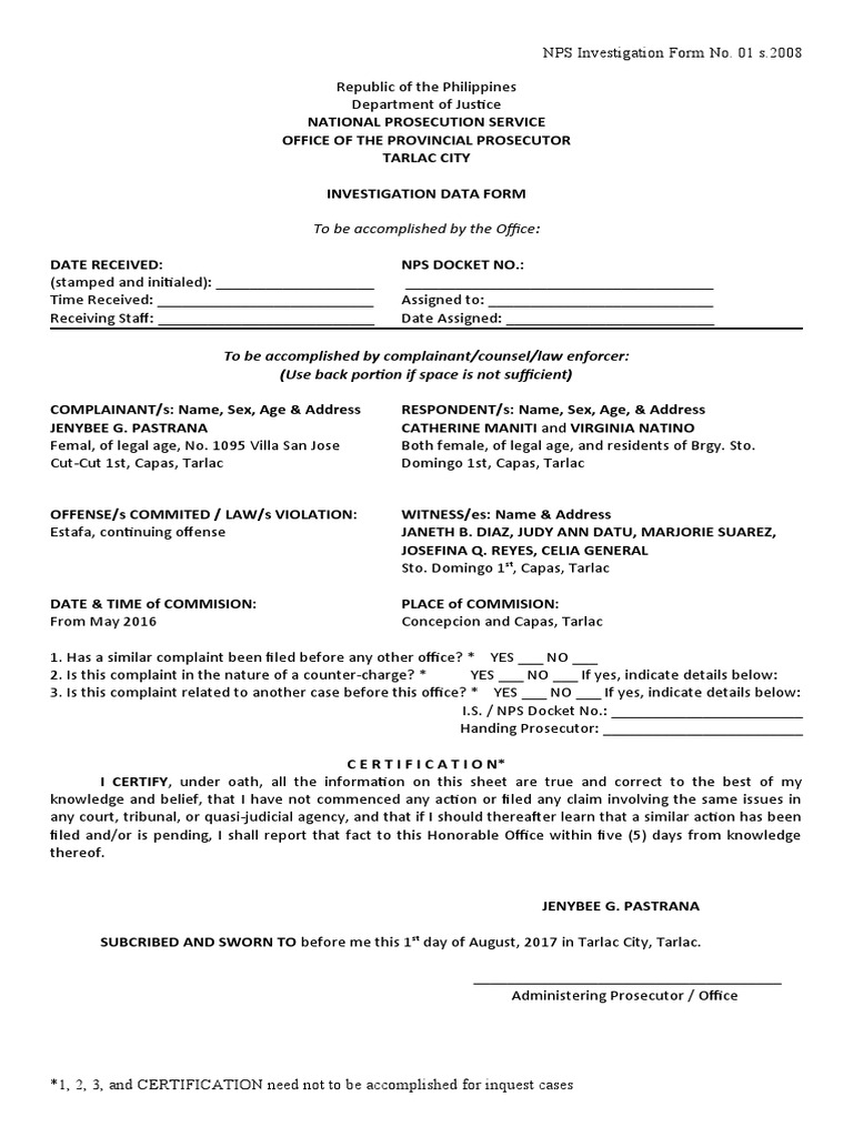Investigation Data Form | PDF | Prosecutor | Legal Procedure