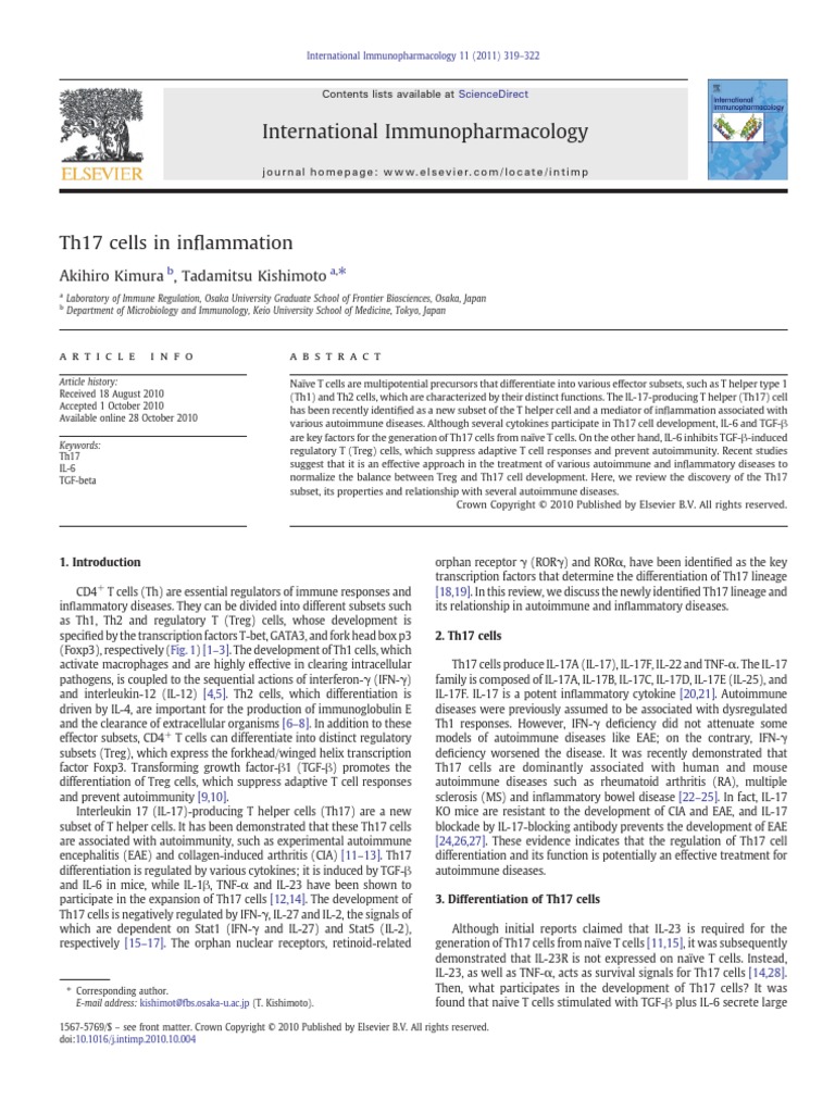 Th17 Cells Inflamation | PDF | T Helper Cell | Interferon Gamma