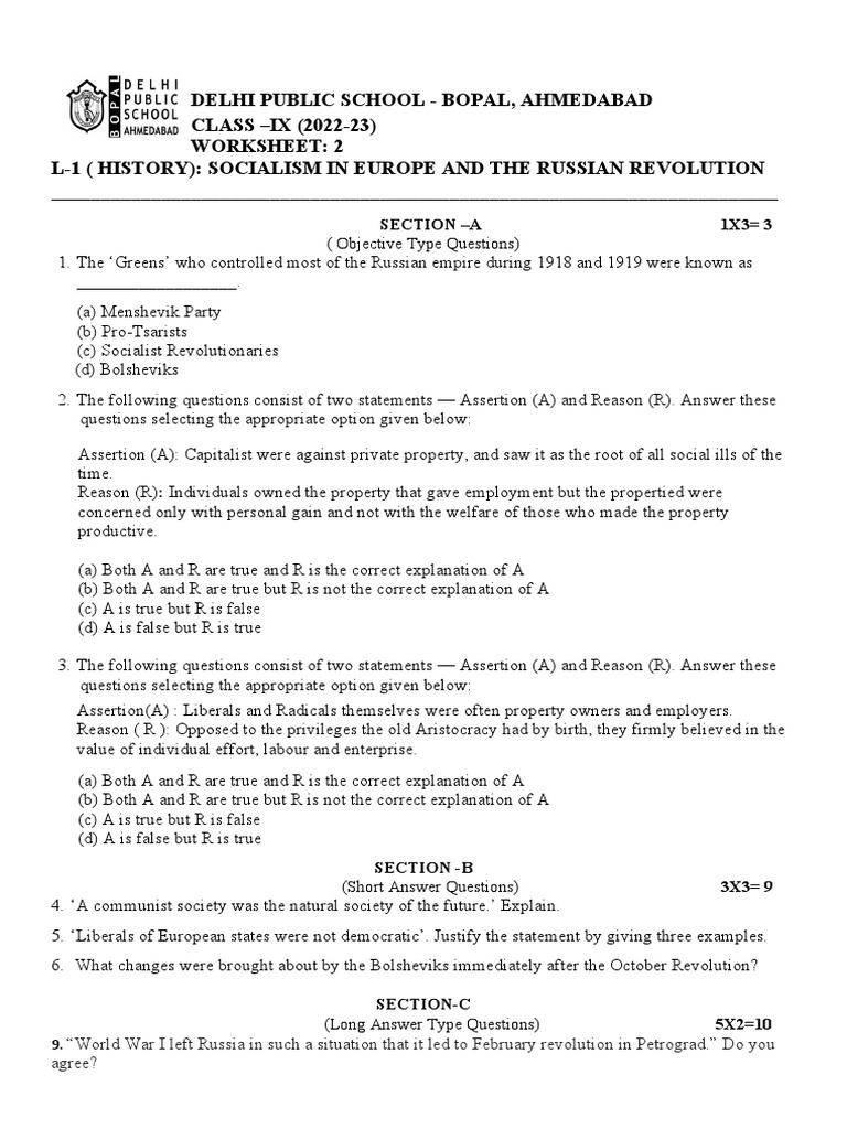 Ch-3 History W Sheet 2 | PDF | Socialism | Bolsheviks