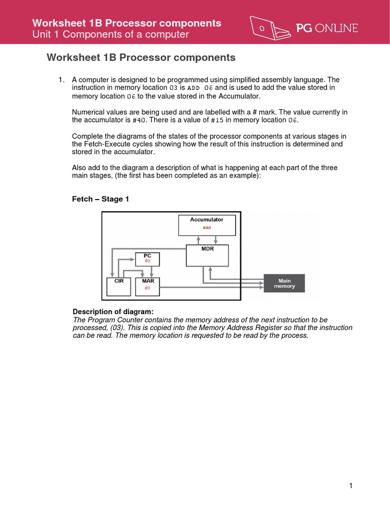 Computer Components Worksheet 1B Processor Components | PDF