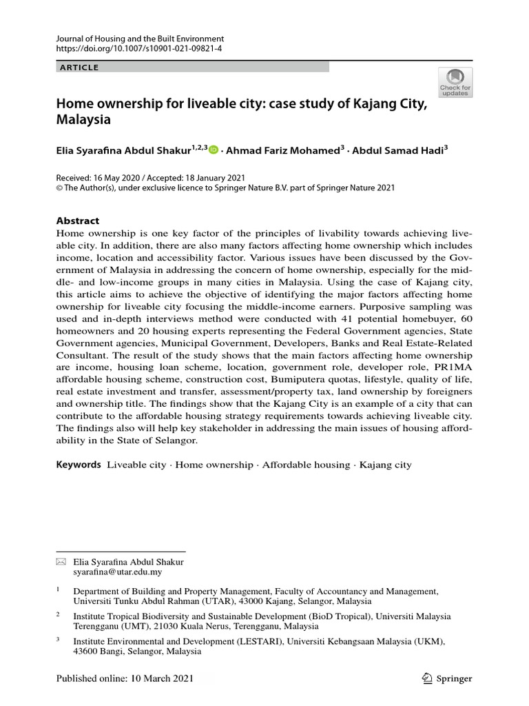 Home Ownership For Liveable City - Case Study of Kajang City | PDF ...