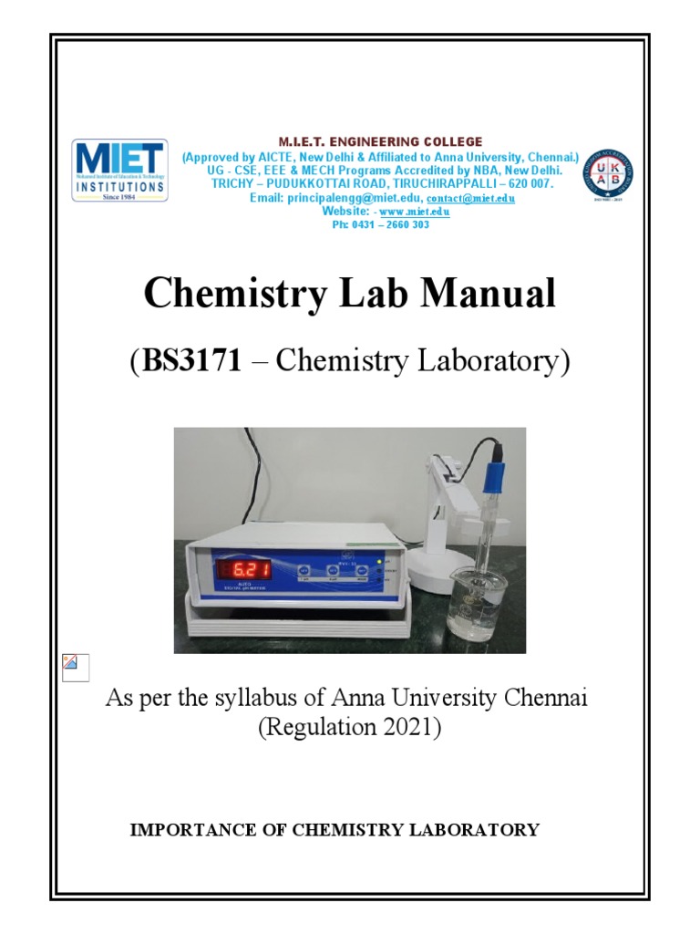 Chemistry Lab Manual | PDF | Chemistry | Titration