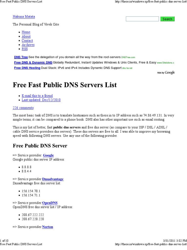 Free Fast Public DNS Servers List | PDF | Domain Name System | I Pv6