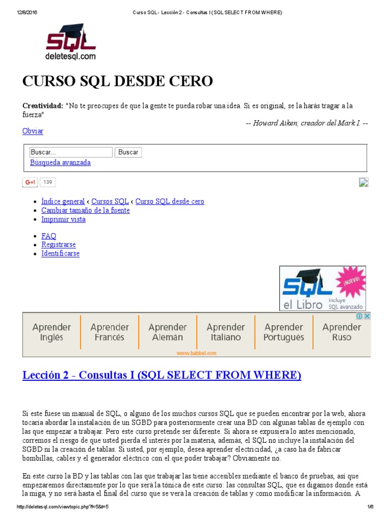 Curso SQL Desde Cero | PDF | SQL | Informática