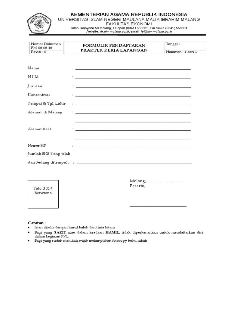 Form Pendaftaran PKL | PDF | Bisnis