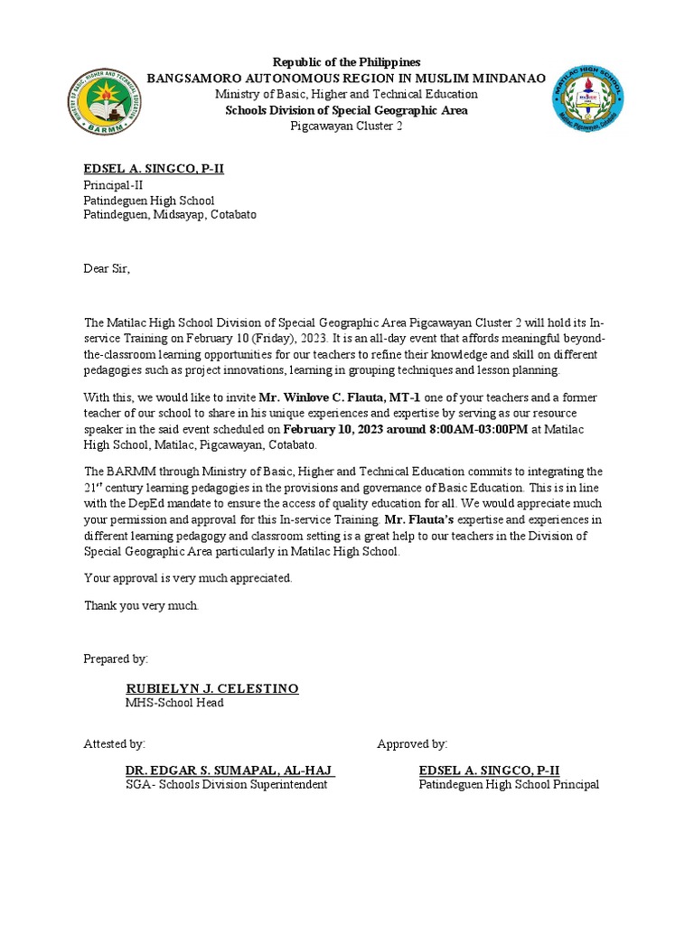 In-Service Training Invitation for Teachers | PDF | Technology ...