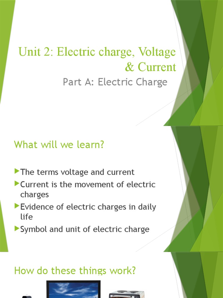 PEEE - Unit 2 Electric Charge, Voltage & Current (Part A) | PDF | Electric Current | Electron