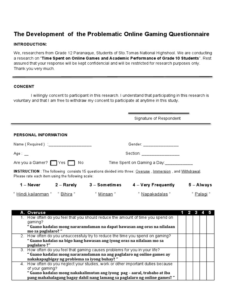 The Development of The Problematic Online Gaming Questionare | PDF ...