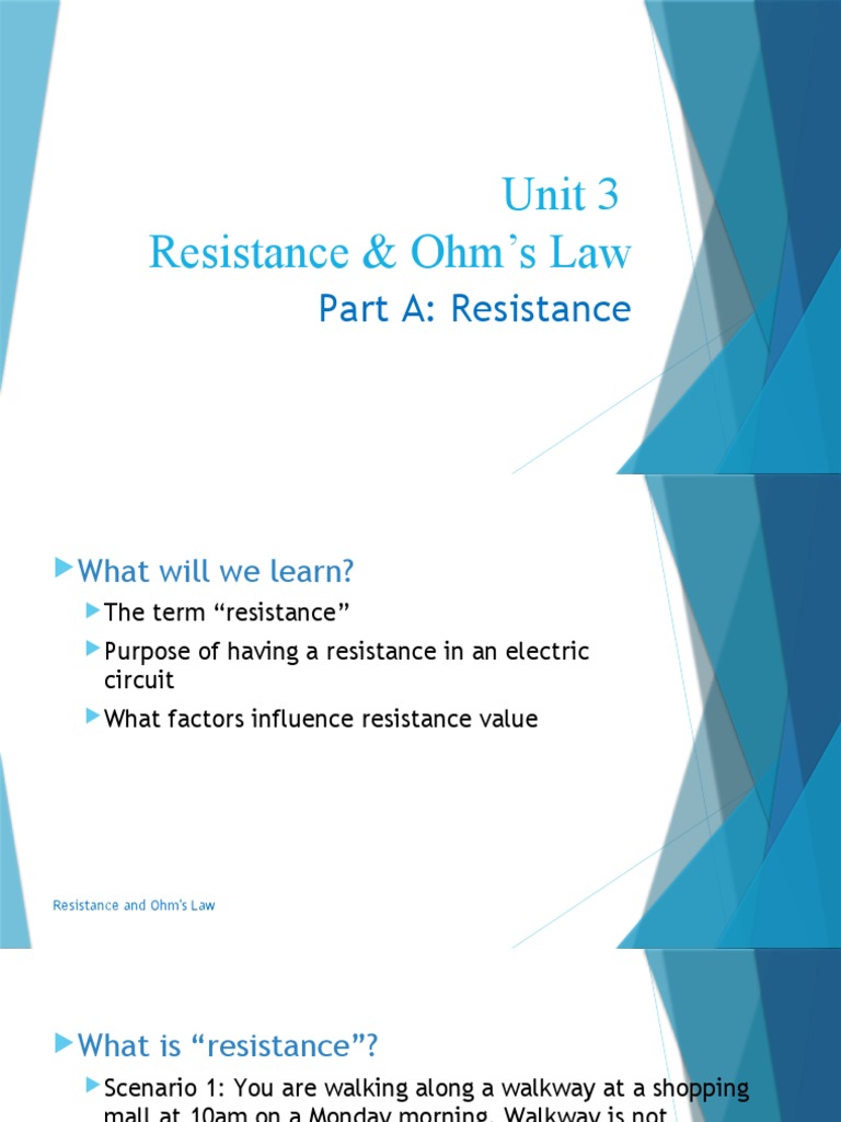 PEEE - Unit 3 Resistance and Ohm's Law (Part A) | PDF | Resistor ...