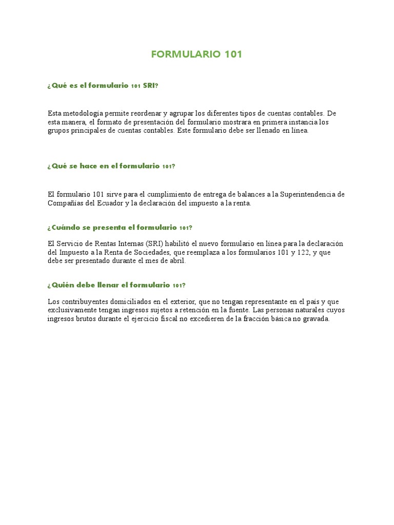 Formulario 101 Sri Pdf